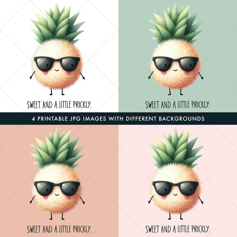 Cute Pineapple Clipart • Sweet and A Little Prickly • Quote PNG / JPG ...