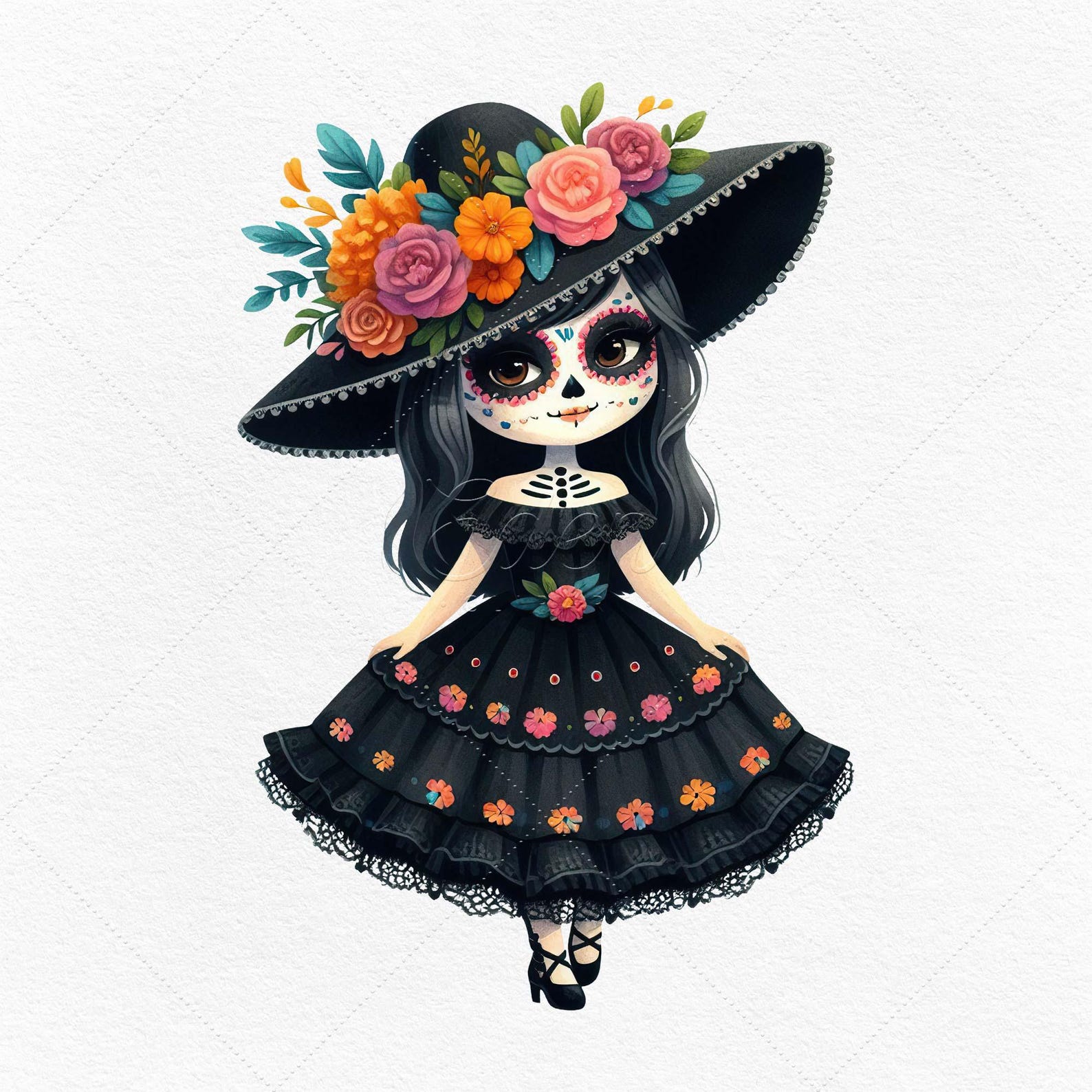 10 Cute Watercolor Catrina Clipart • Day of the Dead Clip Art • PNG ...