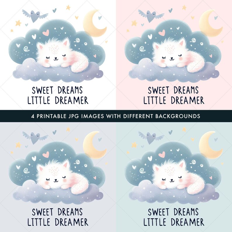 Sweet Dreams Little Dreamer Clipart Image Cute Sleeping Cat Sublimation ...