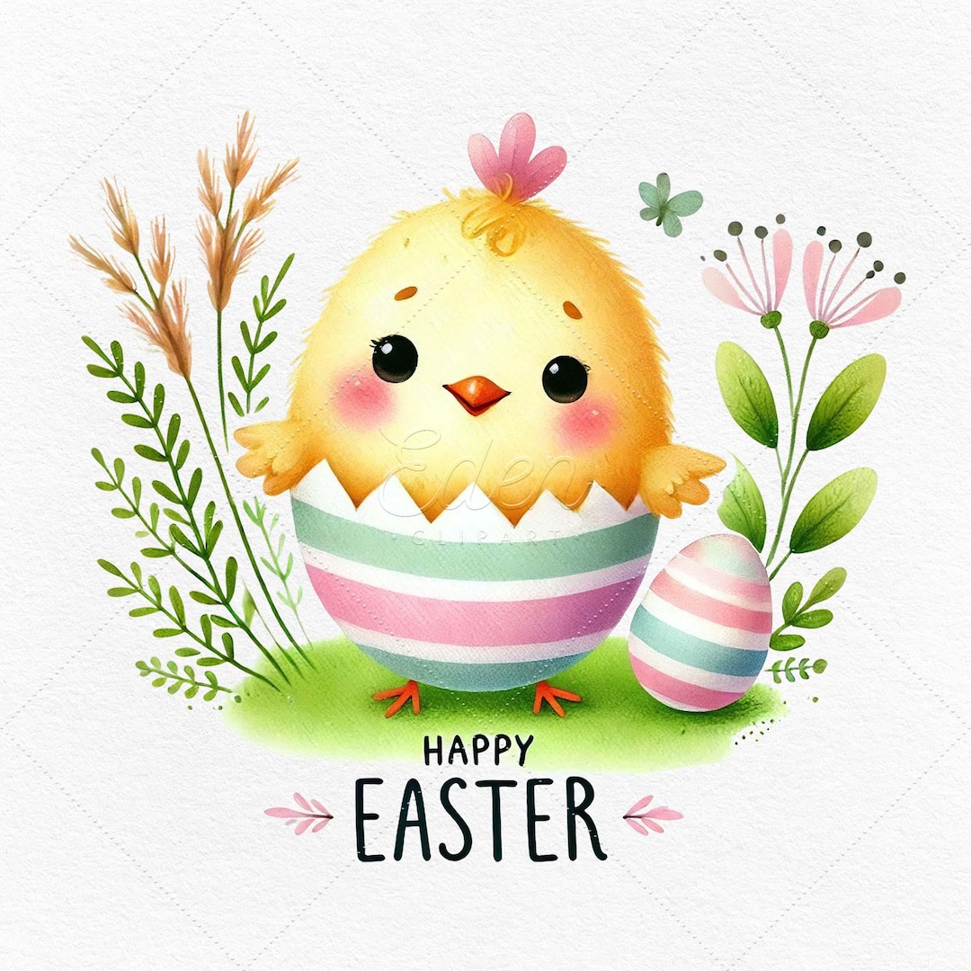 Happy Easter Chick Clipart • Adorable Baby Chick Hatching • Spring Egg ...