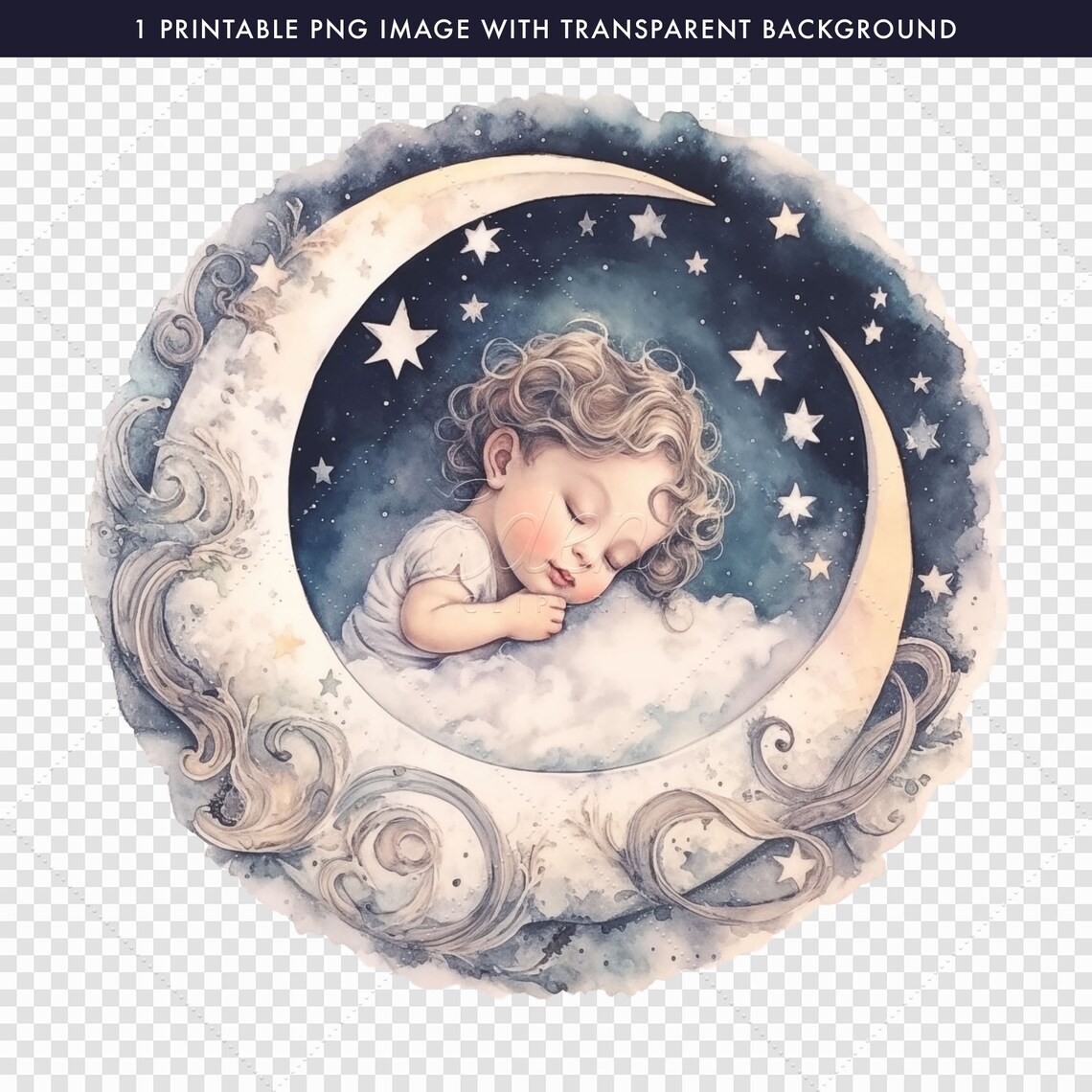 Baby Girl Sleeping in the Moon PNG JPG Graphics Instant Download Cute ...