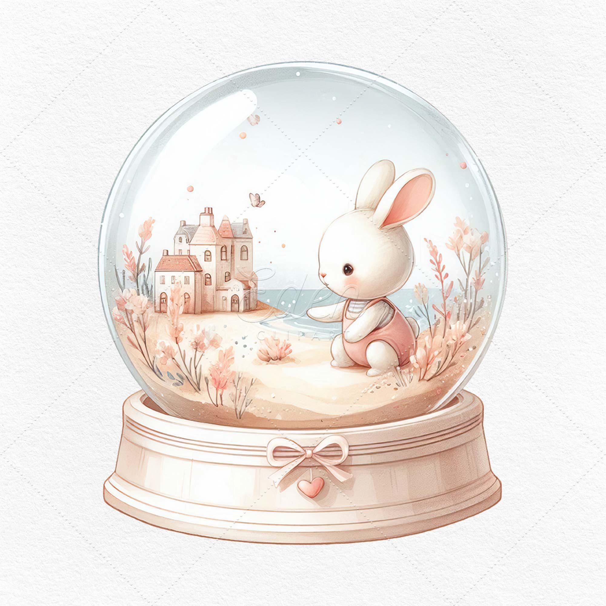 10 Adorable Bunny Snow Globe Clipart • Cute Bunny PNG & JPG Sublimation ...