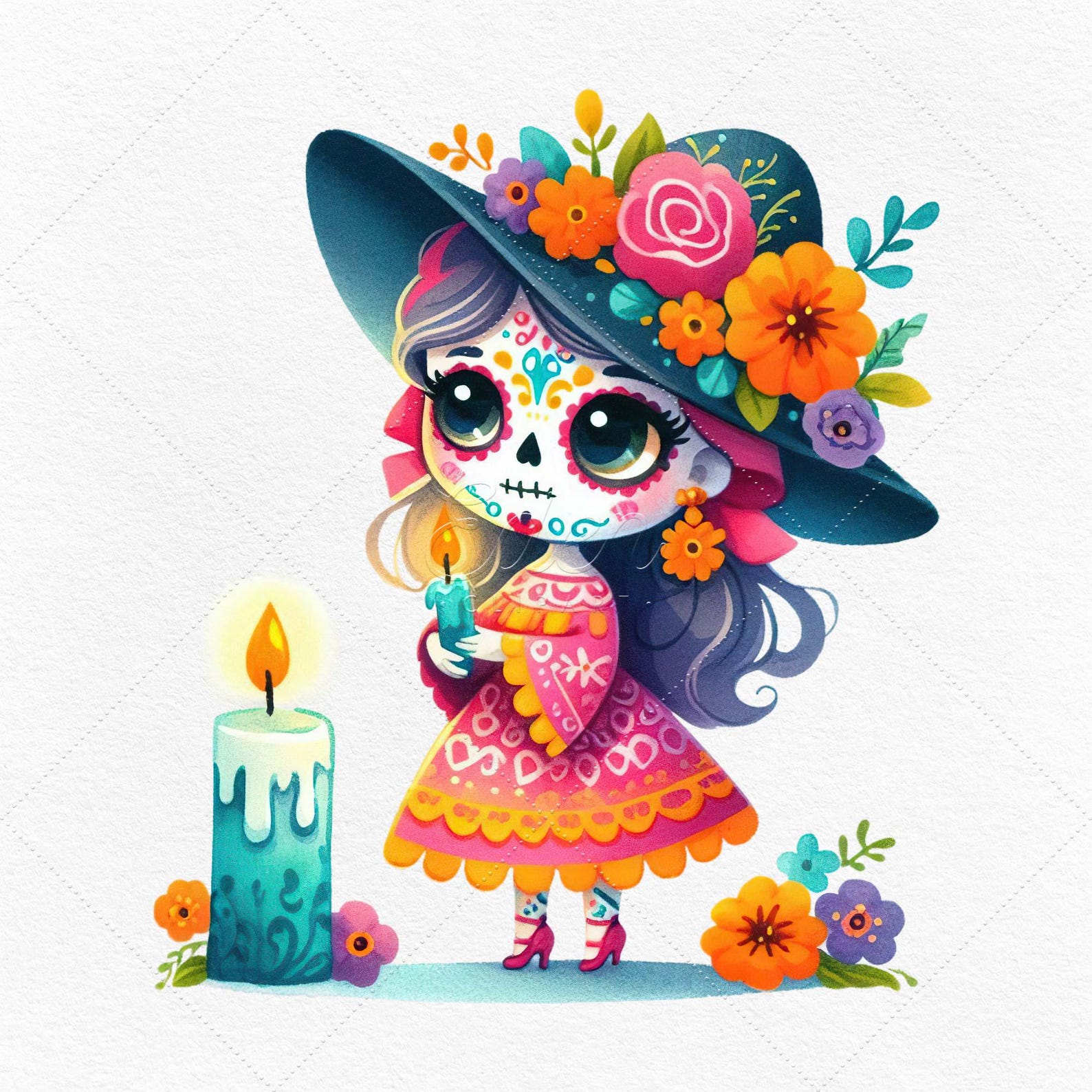 10 Cute Watercolor Catrina Clip Art Day of the Dead Clipart PNG JPG ...