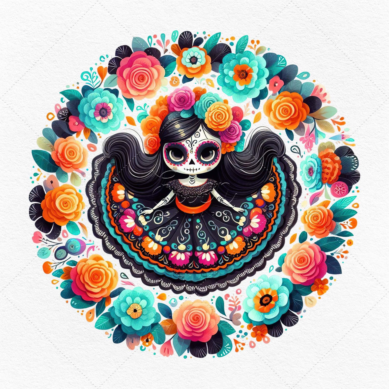 10 Cute Watercolor Catrina Clip Art Day of the Dead Clipart PNG JPG ...