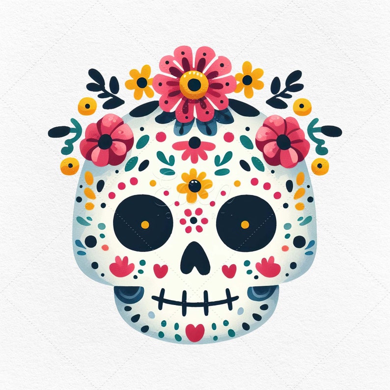 8 Cute Sugar Skulls Images PNG JPG Files Instant Download Day of the ...