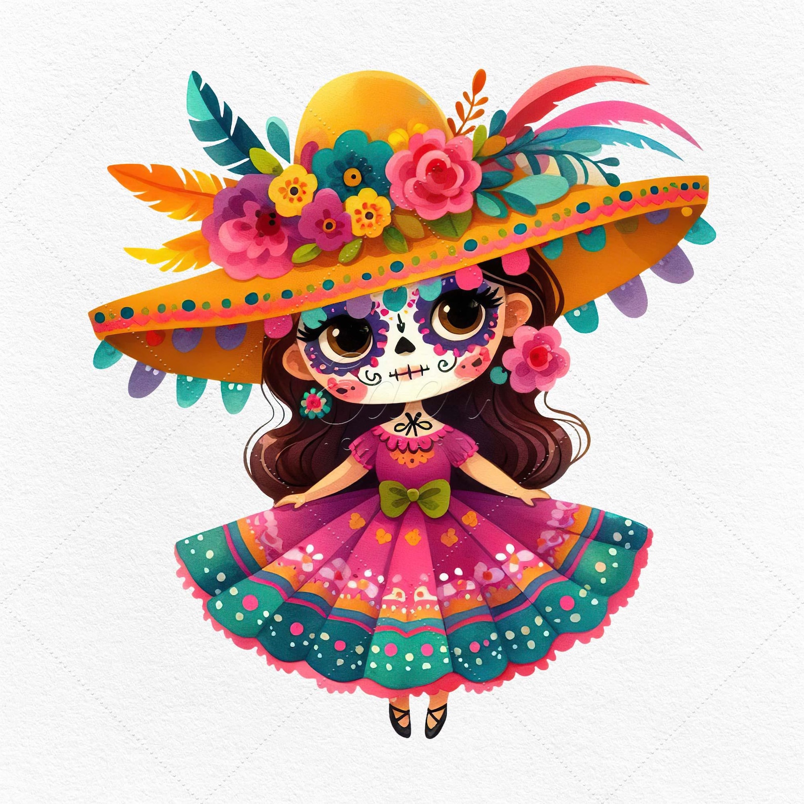 10 Cute Watercolor Catrina Clipart • Day of the Dead Clip Art • PNG ...