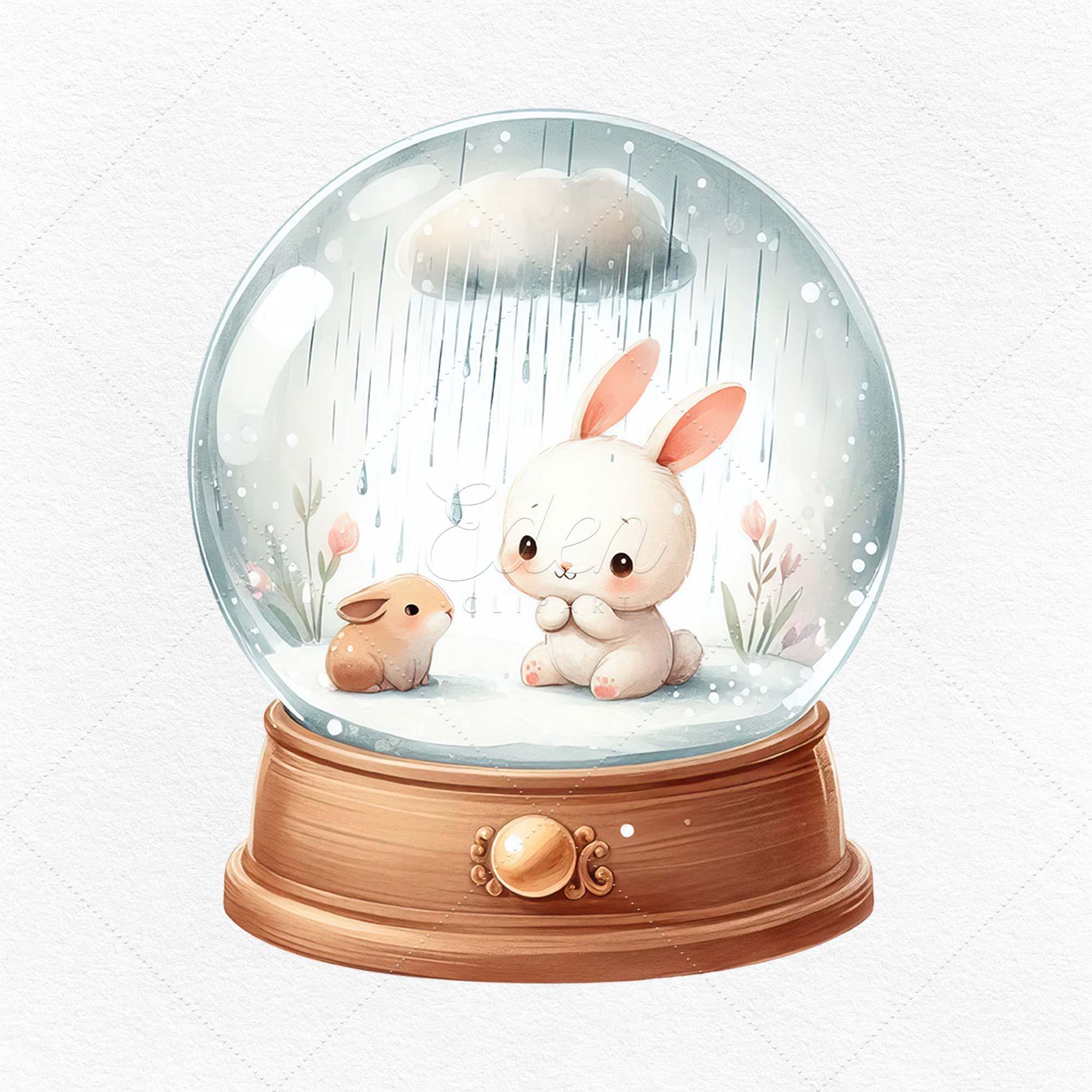 10 Adorable Bunny Snow Globe Clipart • Cute Bunny PNG & JPG Sublimation ...