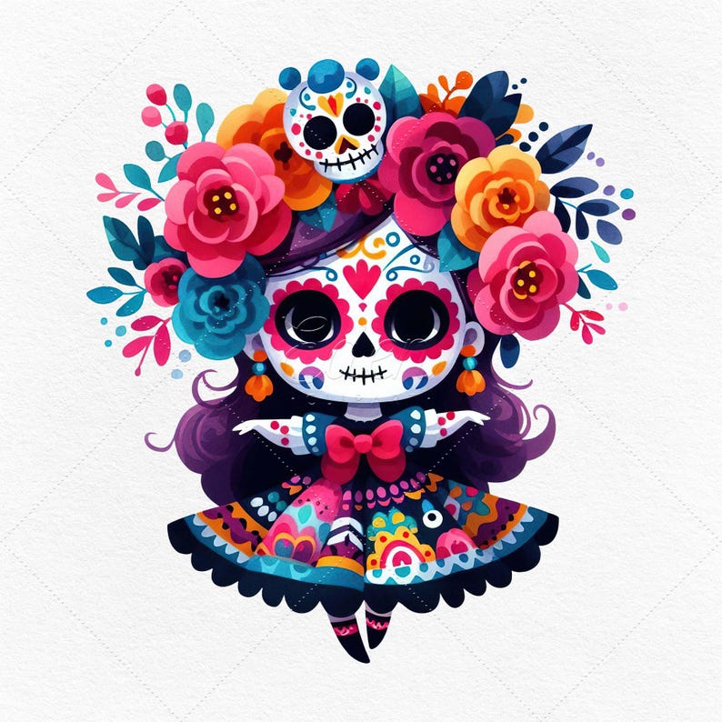 10 Cute Watercolor Catrina Clip Art Day of the Dead Clipart PNG JPG ...