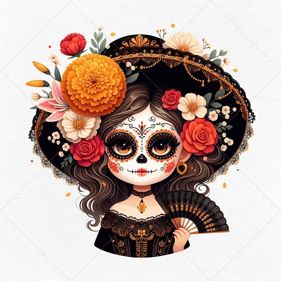 10 Elegant Watercolor Catrina Clipart Bundle • Día De Los Muertos PNG ...