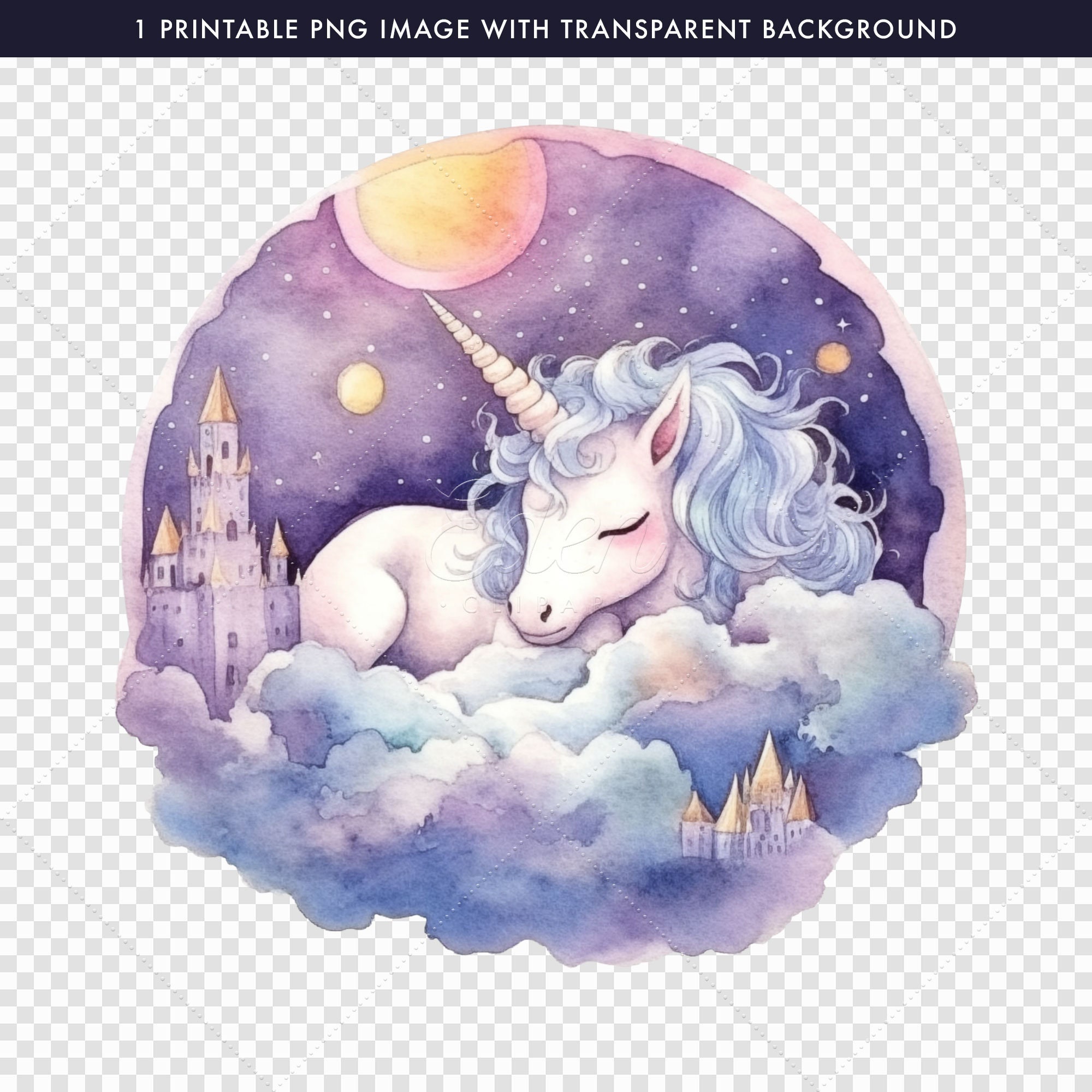 Cute Sleeping Unicorn Clip Art PNG JPG Files Instant Download Printable ...