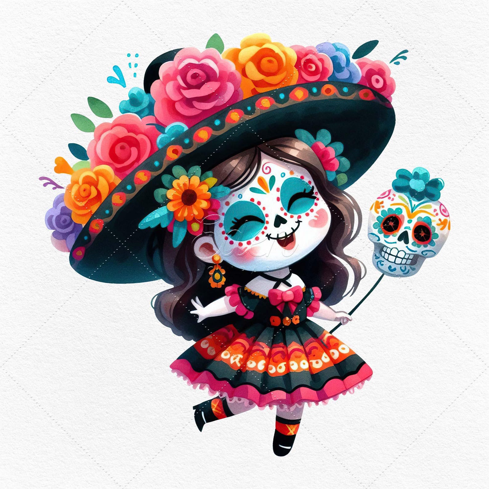 10 Cute Watercolor Catrina Clip Art Day of the Dead Clipart PNG JPG ...