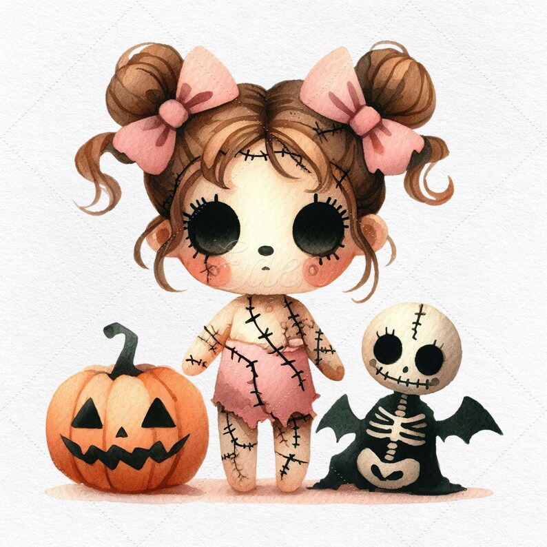 Creepy Dolls Clipart Cute Halloween Clip Art Bundle 10 High-quality ...