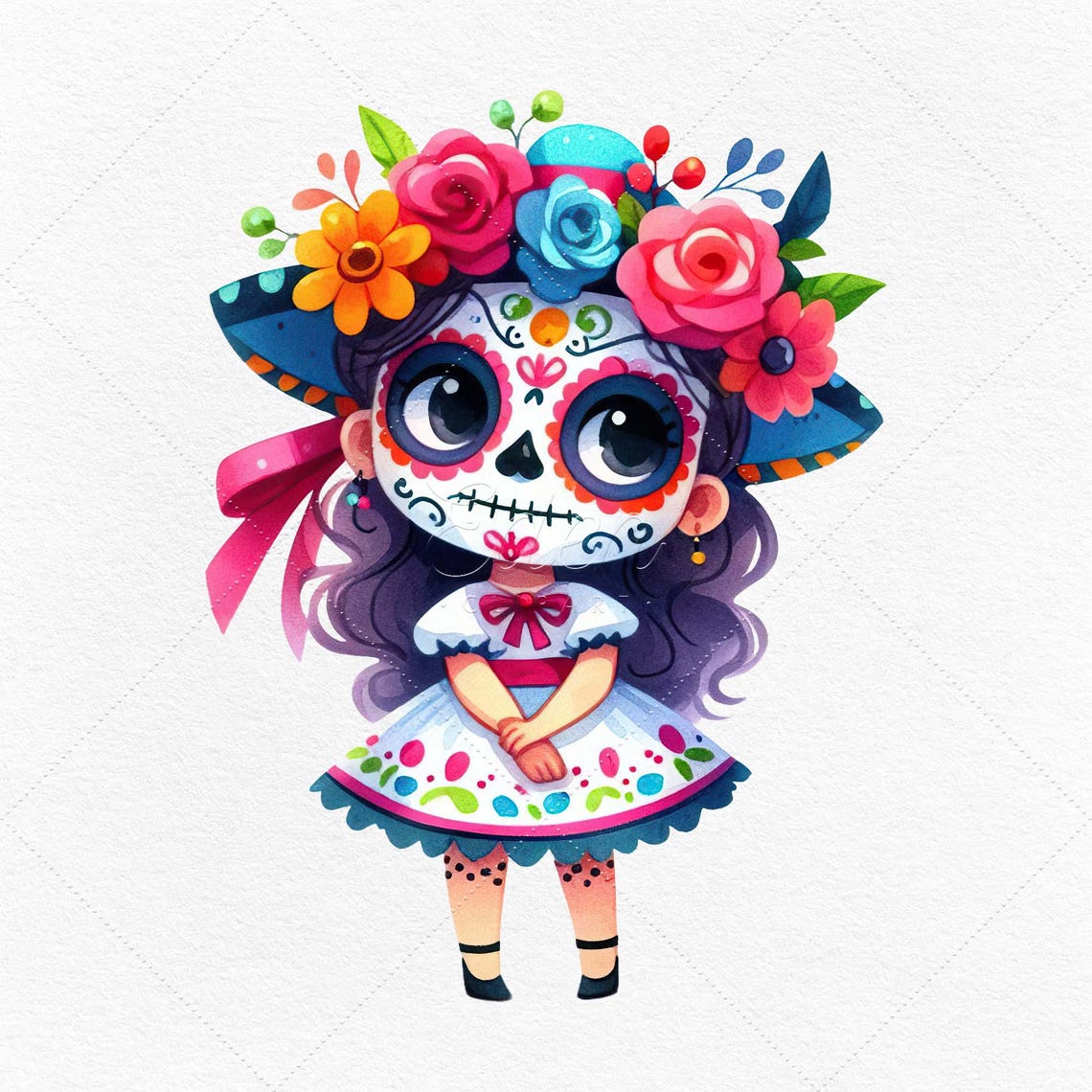10 Cute Watercolor Catrina Clip Art Day of the Dead Clipart PNG JPG ...