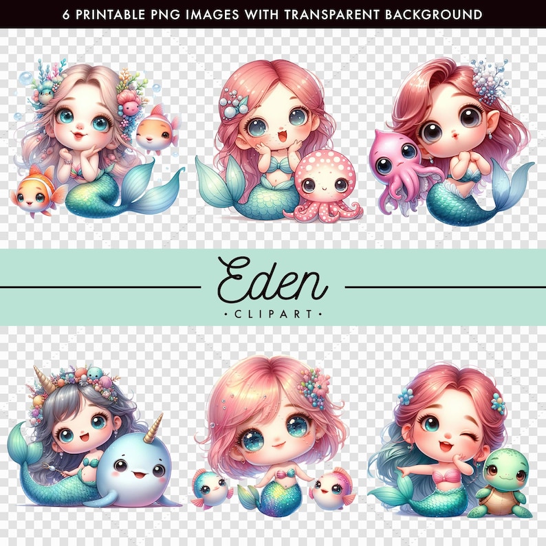 6 PNG Clipart Images • Cute Mermaids Posing With Friends • Clip Art and ...