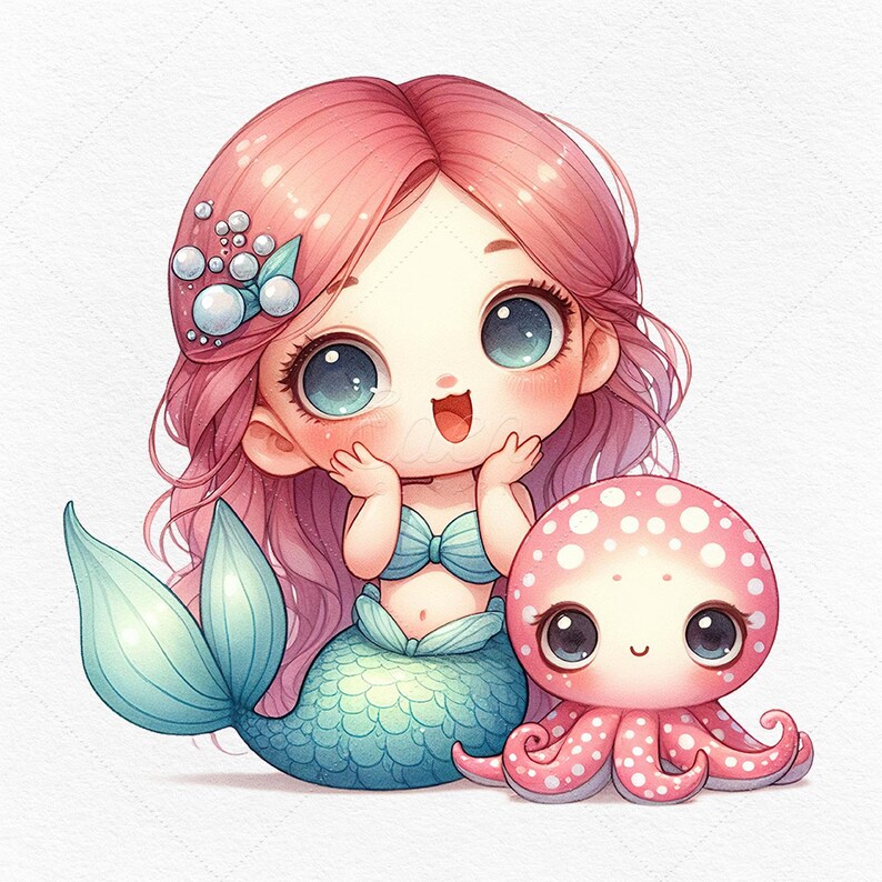 6 PNG Clipart Images • Cute Mermaids Posing With Friends • Clip Art and ...