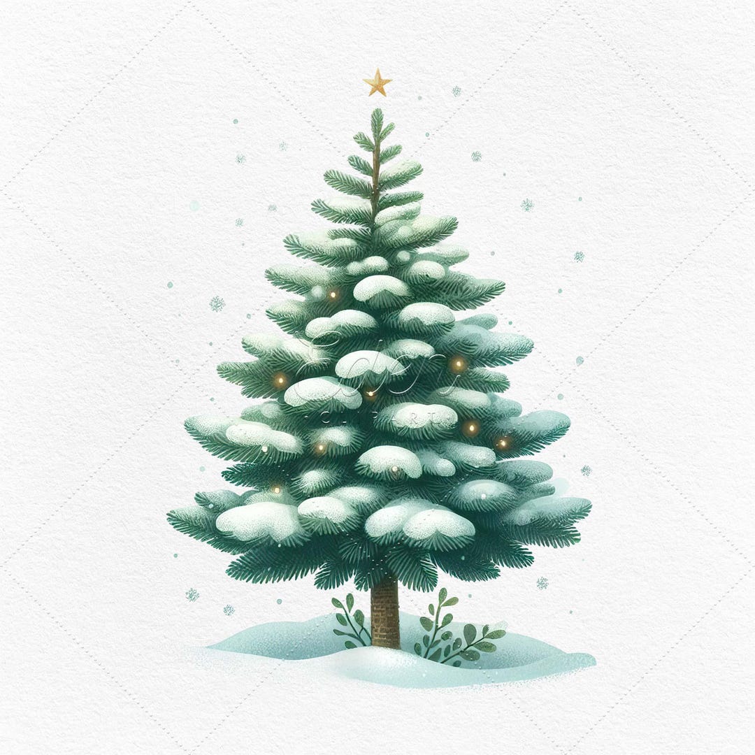 10 Snowy Christmas Tree Clipart PNG/JPG • Watercolor Holiday Tree ...