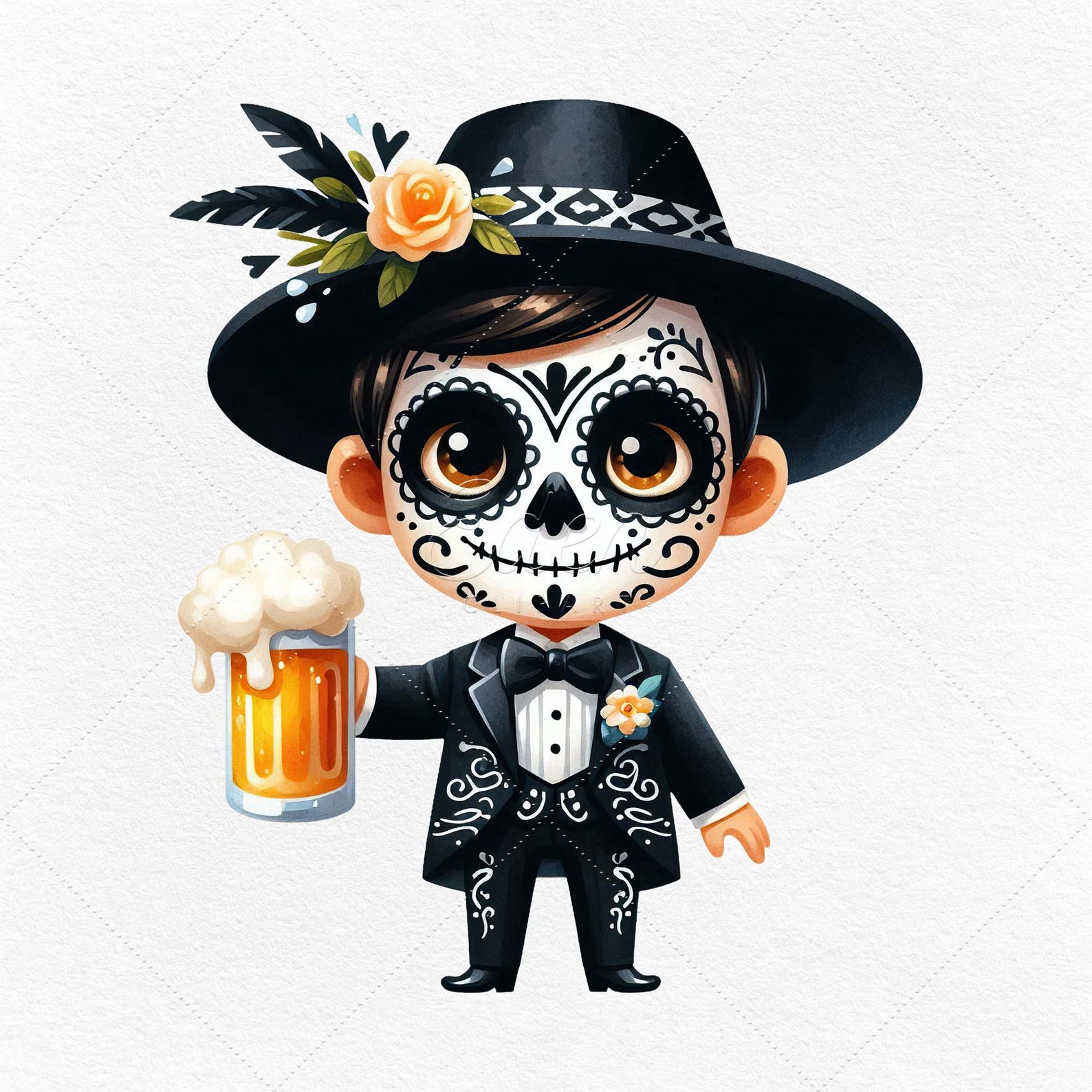 10 Catrín PNG Clipart • Cute Watercolor Day of the Dead Clip Art • JPG ...