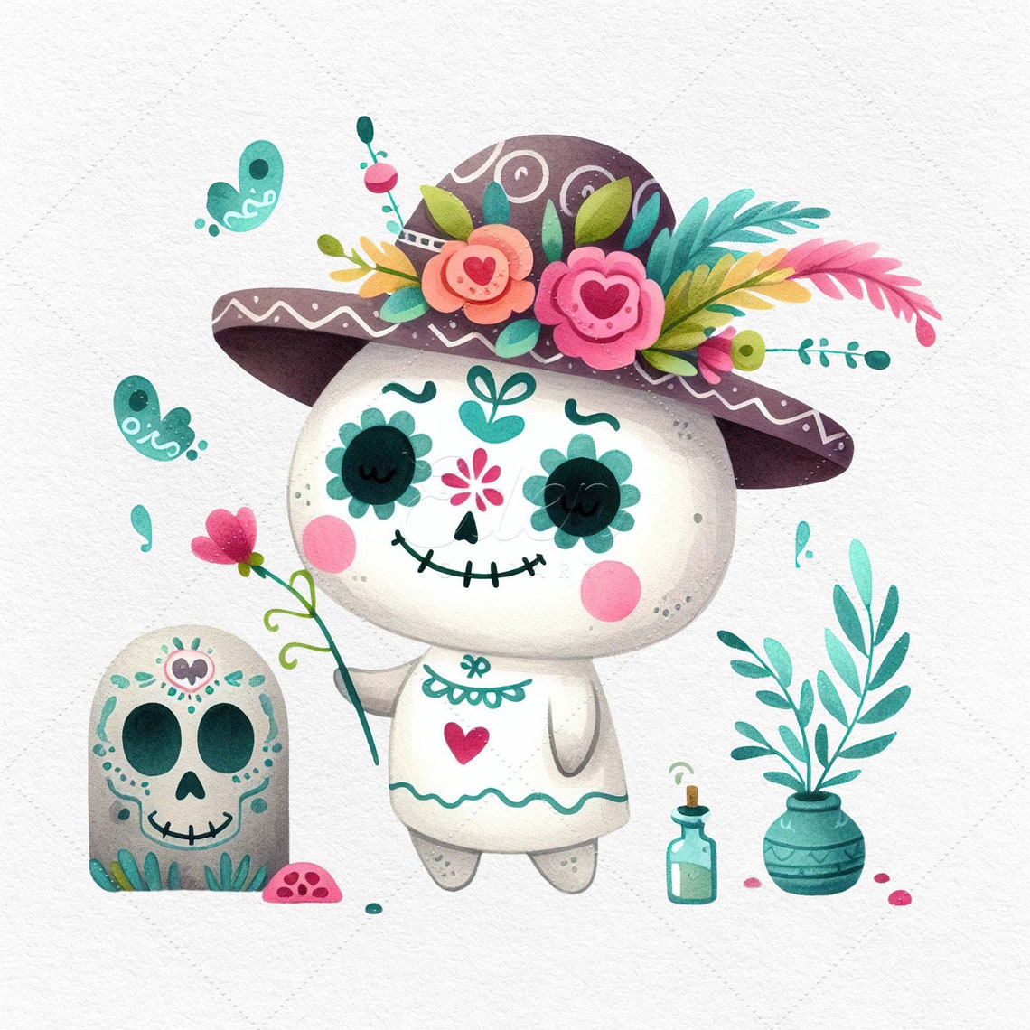 8 Cute Sugar Skulls Clip Art • Instant Download Clipart Images Files ...