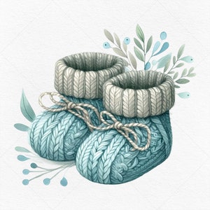 10 Baby Booties Clipart Images • Cute Baby Shower Clip Art • Watercolor ...