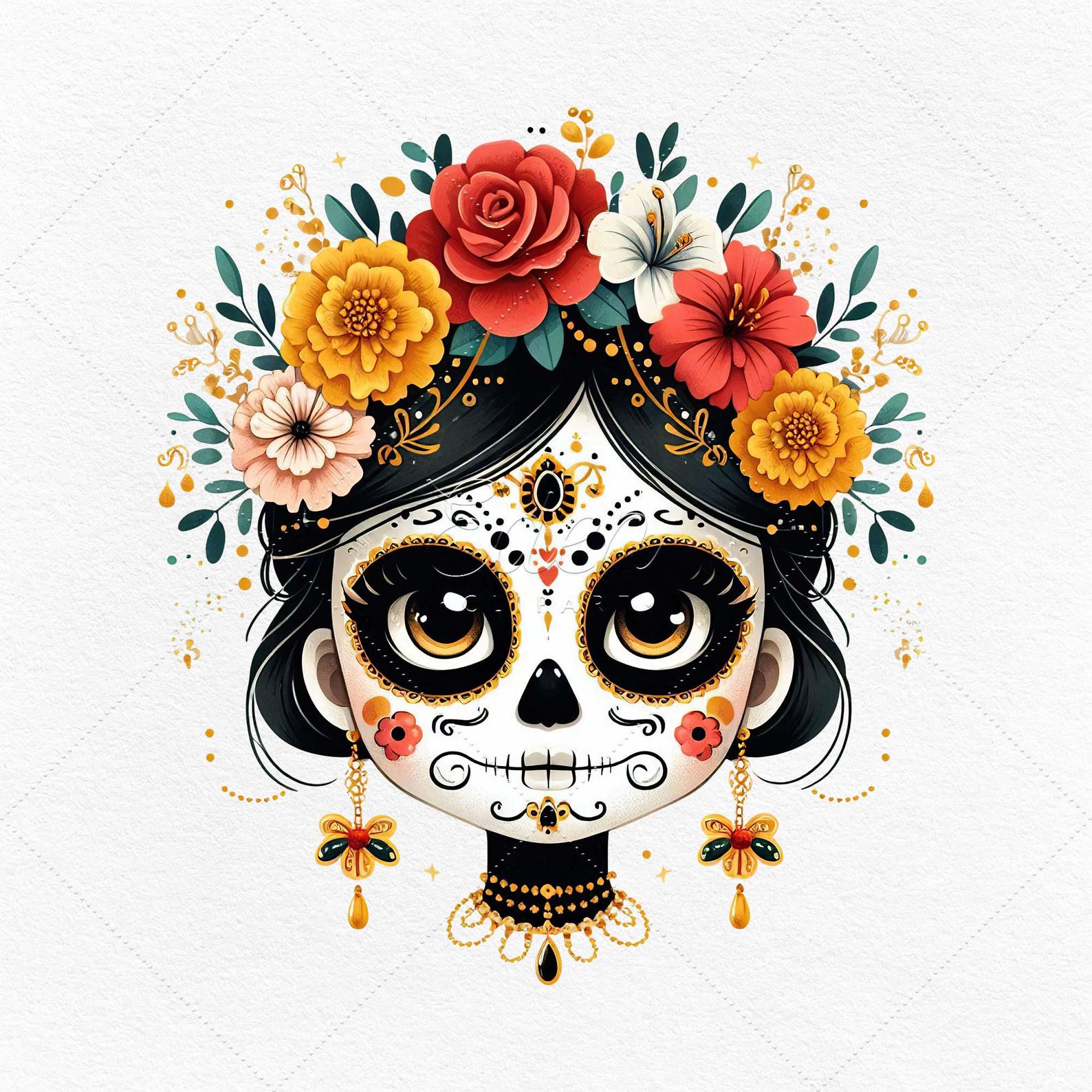 10 Elegant Watercolor Catrina Clipart Bundle • Día De Los Muertos PNG ...