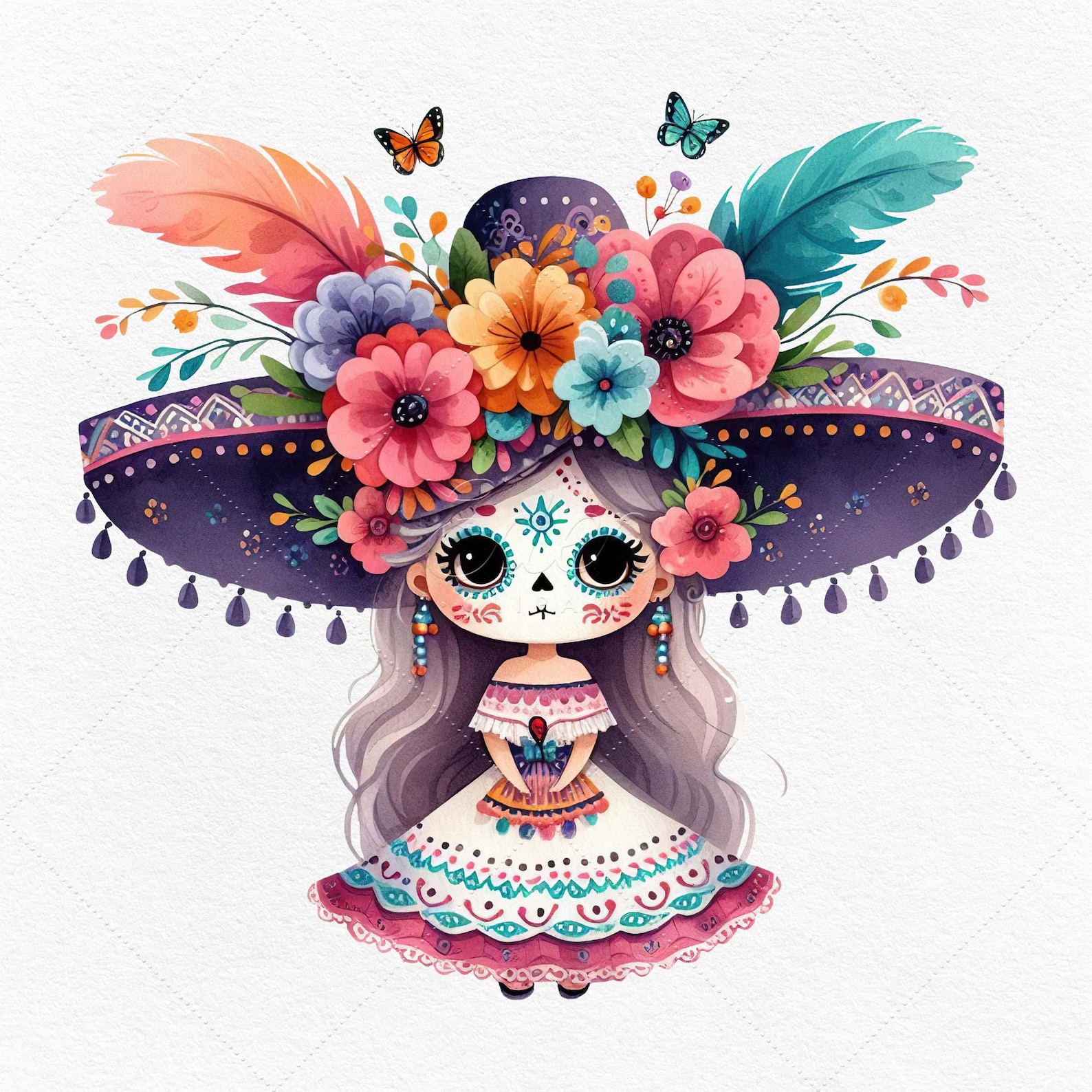 10 Cute Watercolor Catrina Clipart • Day of the Dead Clip Art • PNG ...