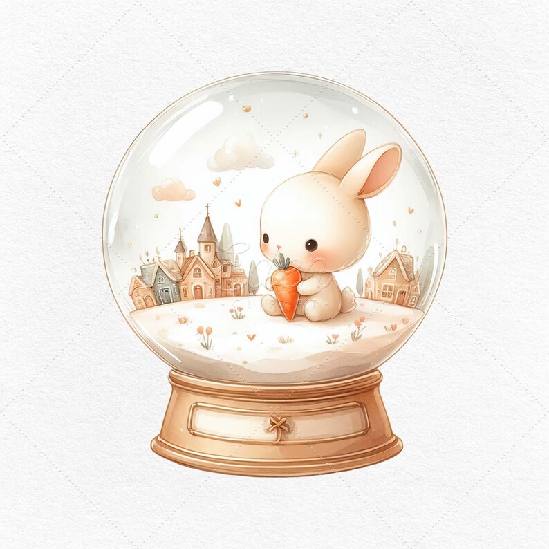10 Adorable Bunny Snow Globe Clipart • Cute Bunny PNG & JPG Sublimation ...