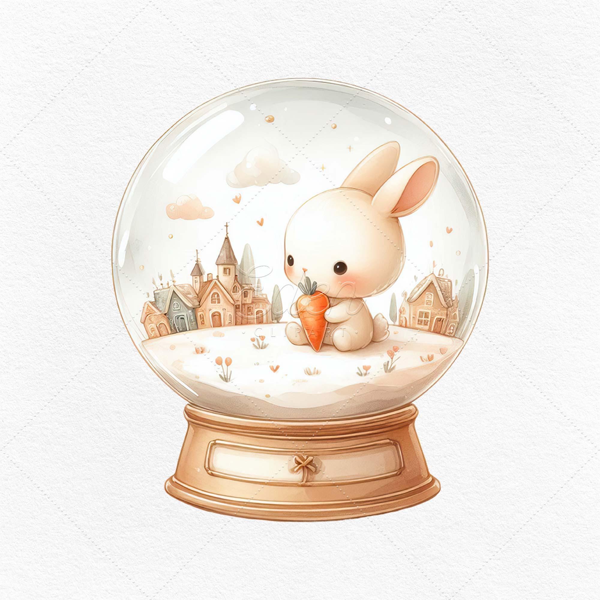 10 Adorable Bunny Snow Globe Clipart • Cute Bunny PNG & JPG Sublimation ...