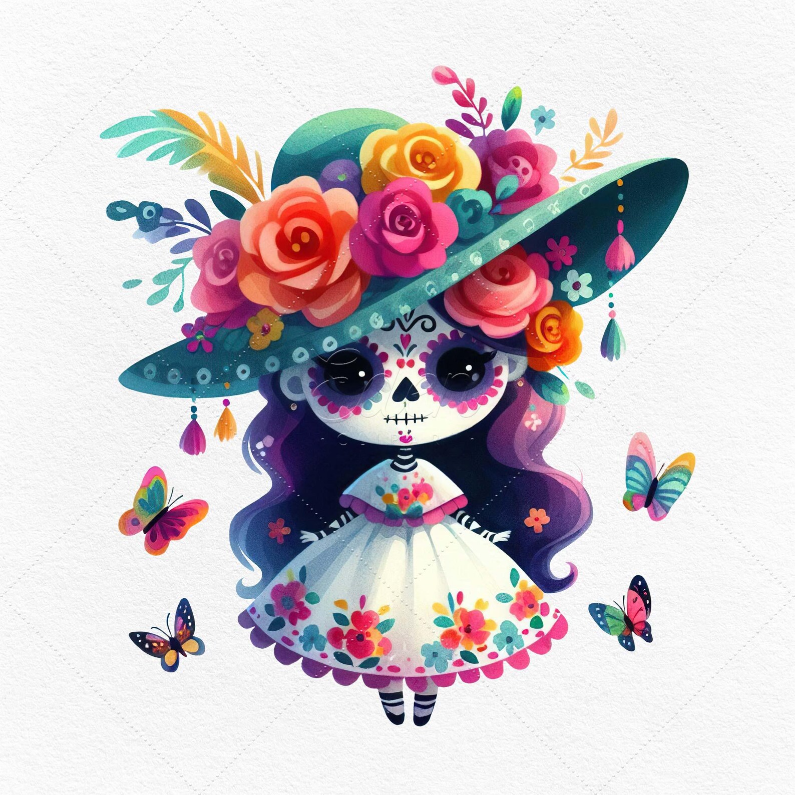 10 Cute Watercolor Catrina Clipart • Day of the Dead Clip Art • PNG ...