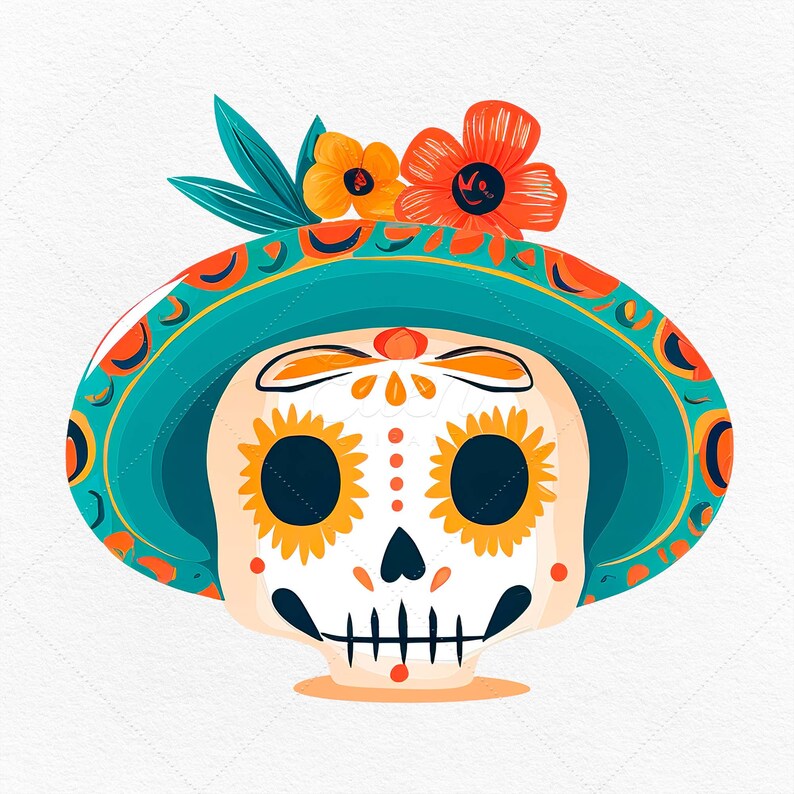 8 Mexican Sugar Skulls Clipart Download Day of the Dead Clip Art Print ...