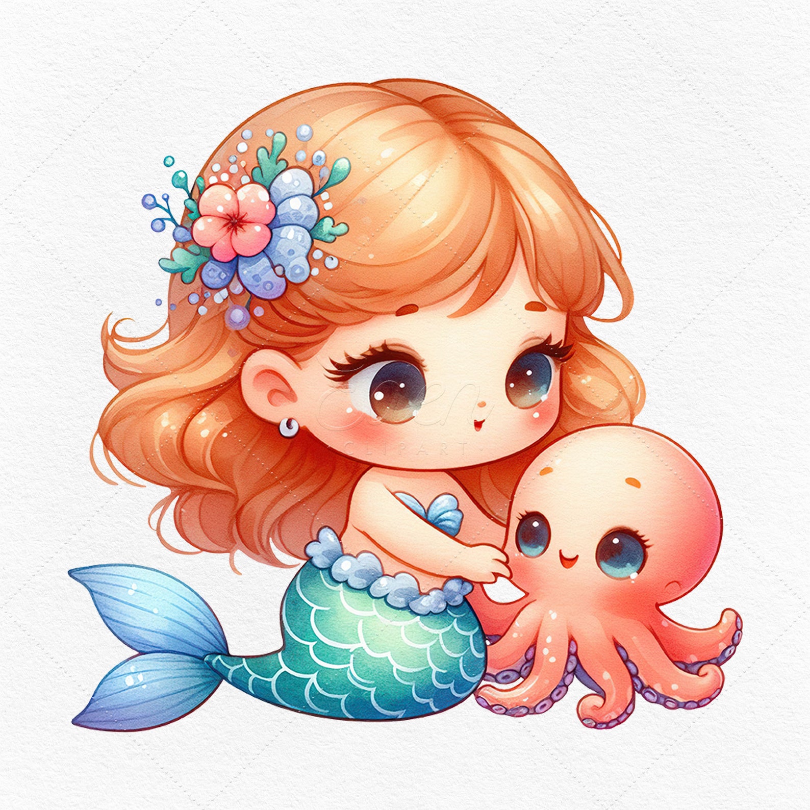 6 Cute Mermaid Clipart Images Watercolor PNG Clipart JPG Digital Files ...