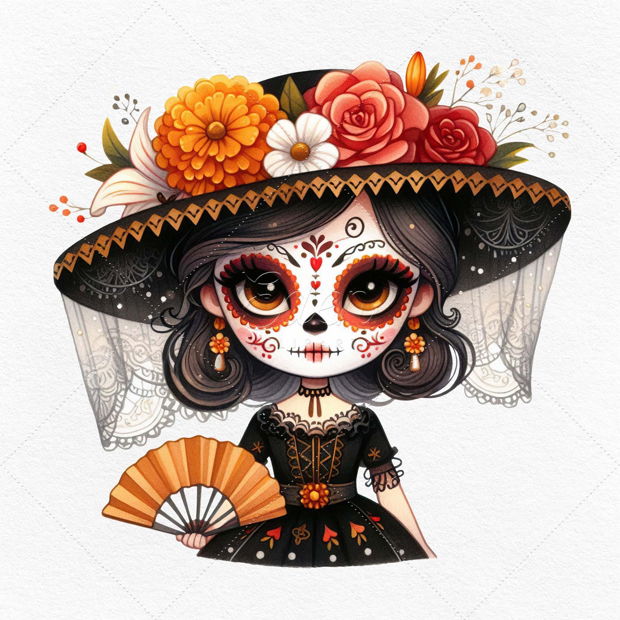 Paquete de 10 elegantes imágenes prediseñadas de Catrina en acuarela ...