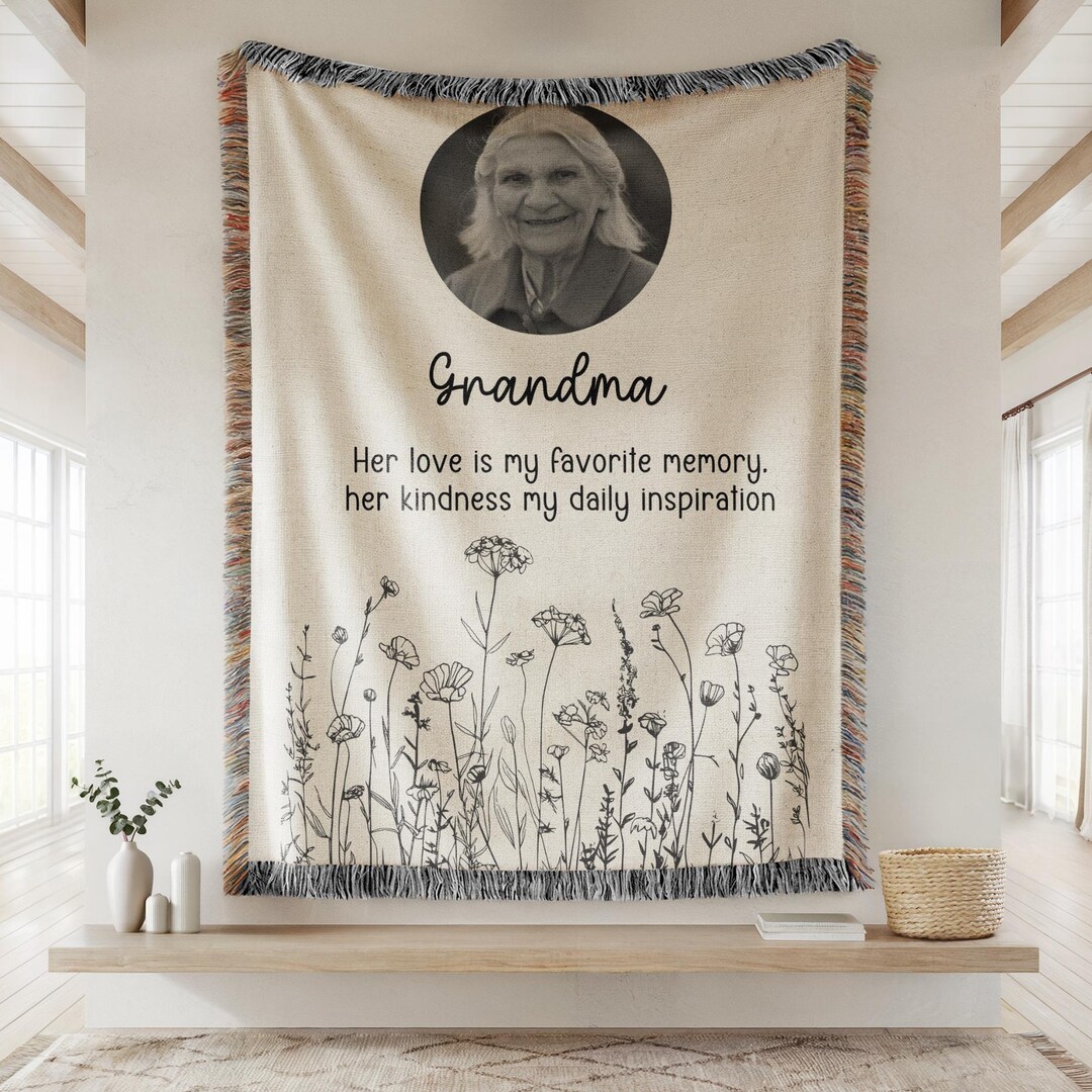 Memorial Photo Blanket for Grandma, Custom Remembrance Throw With Quote ...