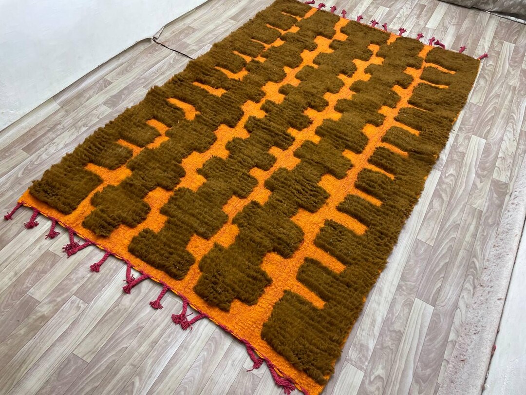 Amazing Moroccan Orange and Green Rug, Olive Green Rug, Moroccan Berber ...