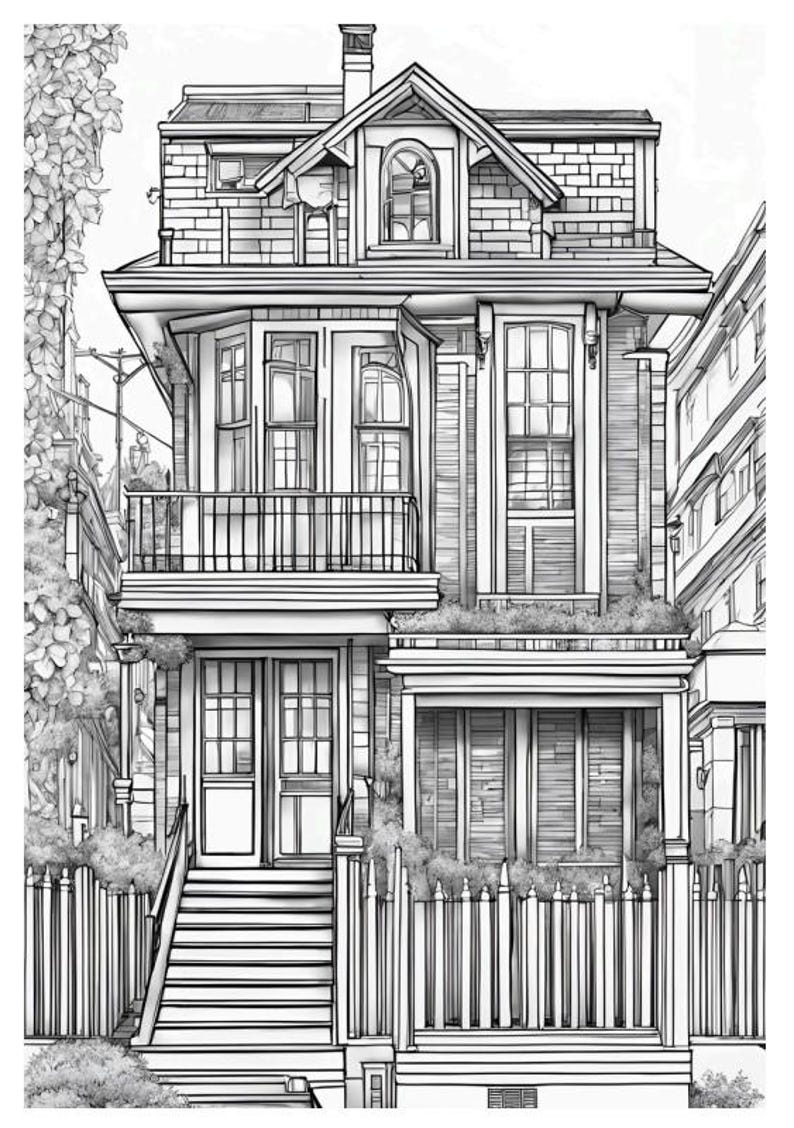 Coloring Pages - Houses #3 - Etsy