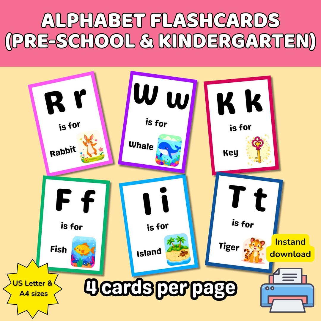 Alphabet Flashcards A–Z | Uppercase Lowercase Letters | Storybook Style ...