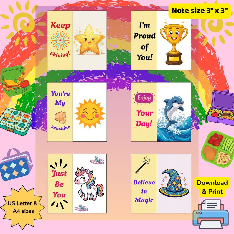 24 Printable Special Messages Lunchbox Notes for Kids | Positive ...