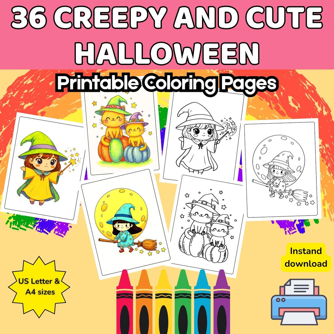 Halloween Coloring Book – 36 Creepy & Cute Printable Pages (PDF) - Etsy