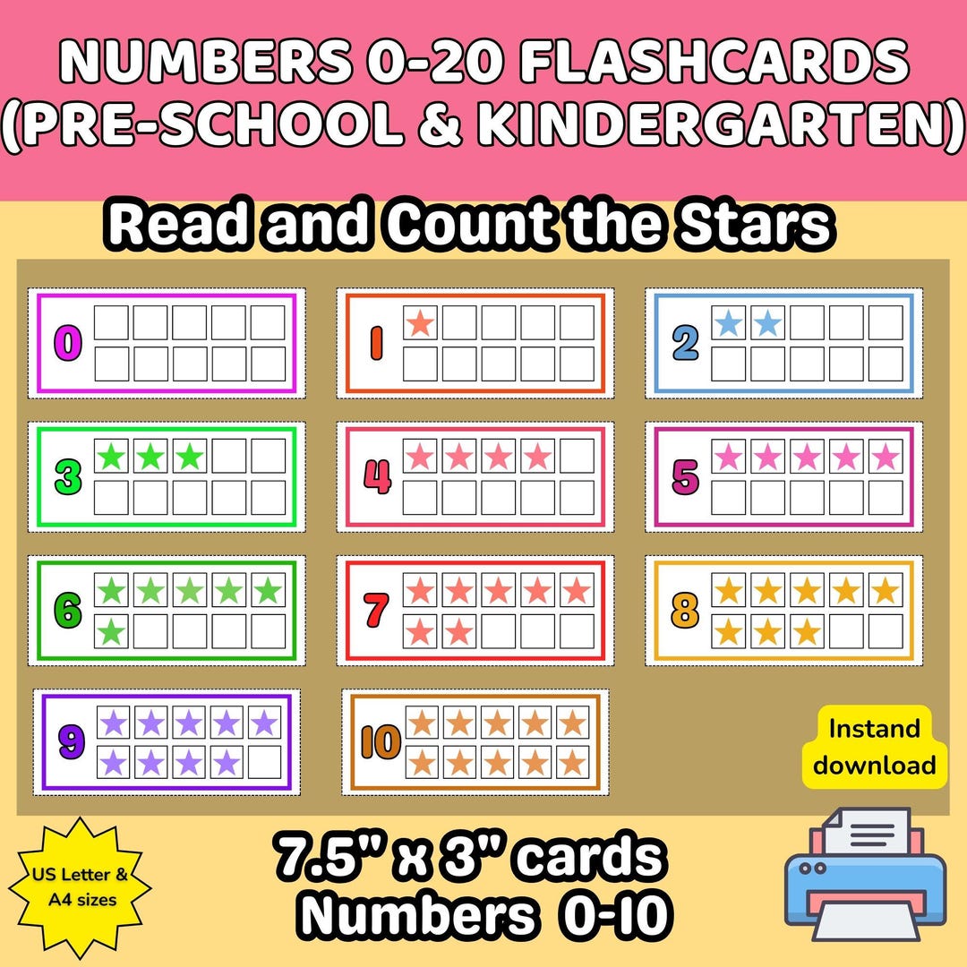 Numbers 0–20 Flashcards | Star Counting Cards | Numbers 0, 1–10 and 11 ...