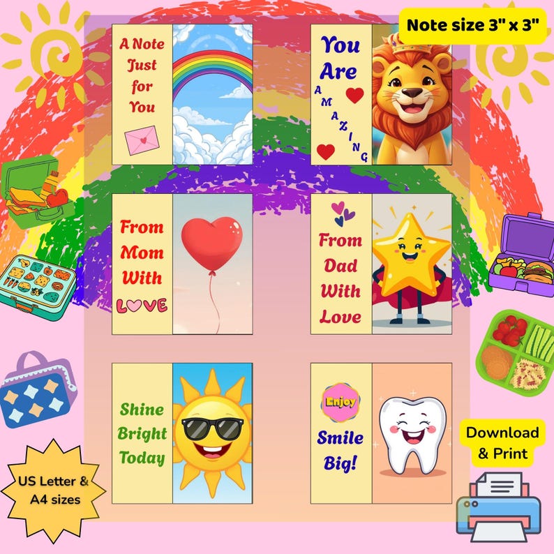 24 Printable Special Messages Lunchbox Notes for Kids | Positive ...
