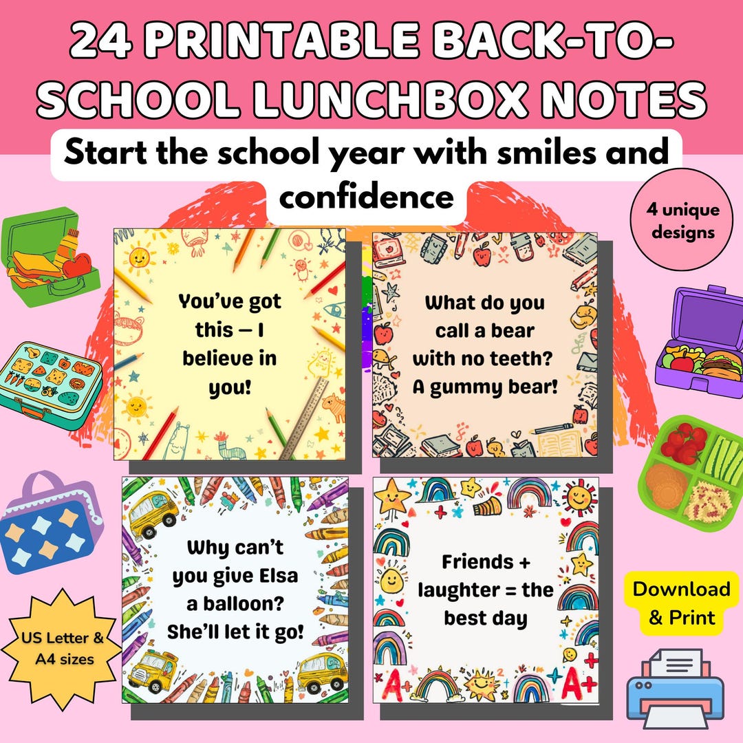 24 Printable Back-to-school Lunchbox Notes for Kids – Printable Riddles ...