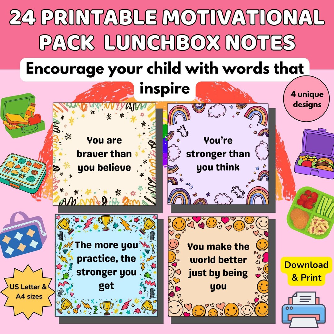 24 Printable Motivational Lunchbox Notes – Positive Notes for Kids ...