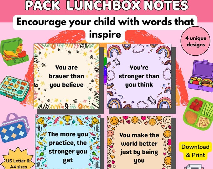 Printable Lunchbox Notes – Young Kids Motivational 6 Pack | Digital ...