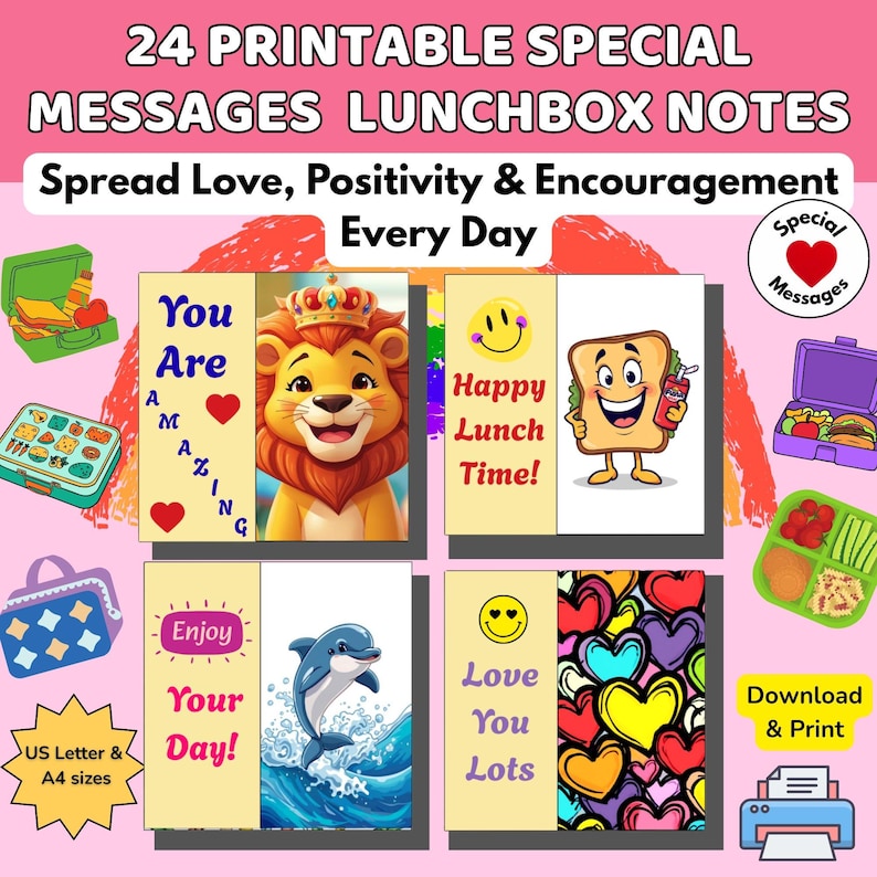 24 Printable Special Messages Lunchbox Notes for Kids | Positive ...