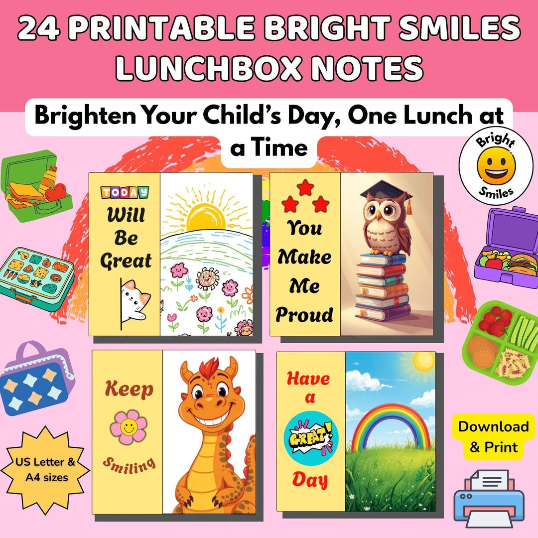 24 Printable Bright Smiles Lunchbox Notes | Encouraging & Positive ...