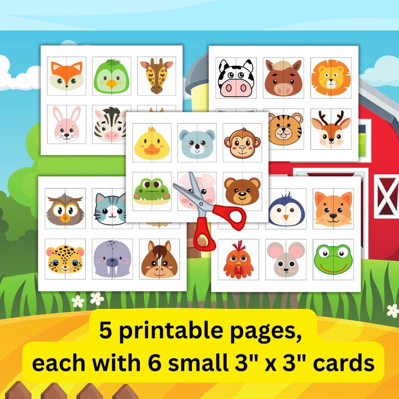 Animal Face Matching Game | Printable Memory Cards (digital Download ...
