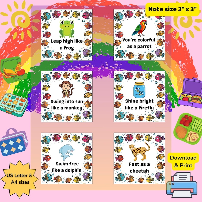 Animal Lunchbox Notes for Kids – Motivational Printable Cards (PDF) - Etsy