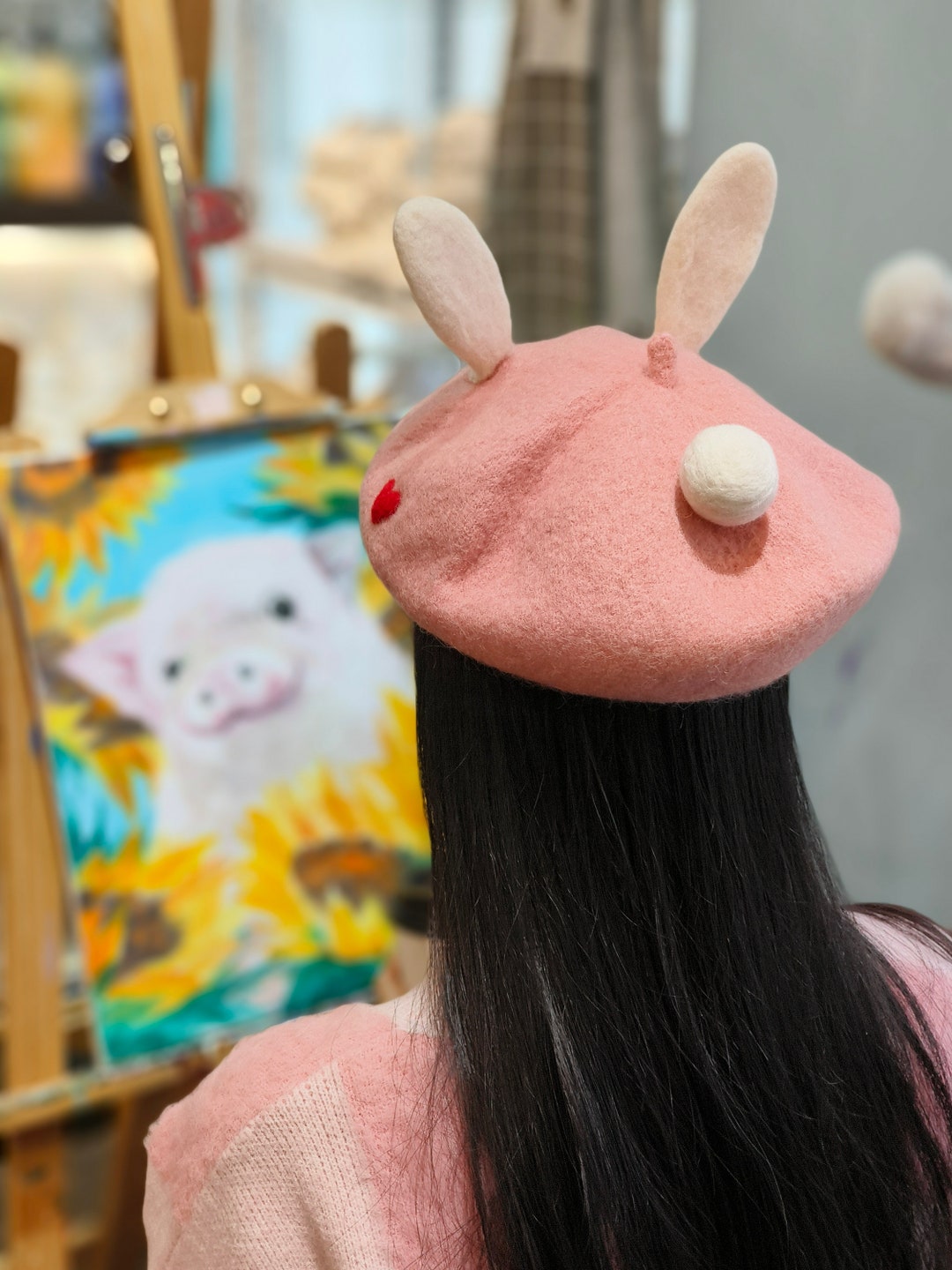 Felt Design Rabbit Ears Style Hat | Playful Cute Beret for Women ...