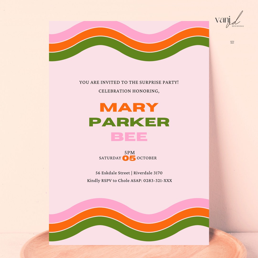 Invitation Editable Template, Wavy Party Invites, Birthday Invite Card ...