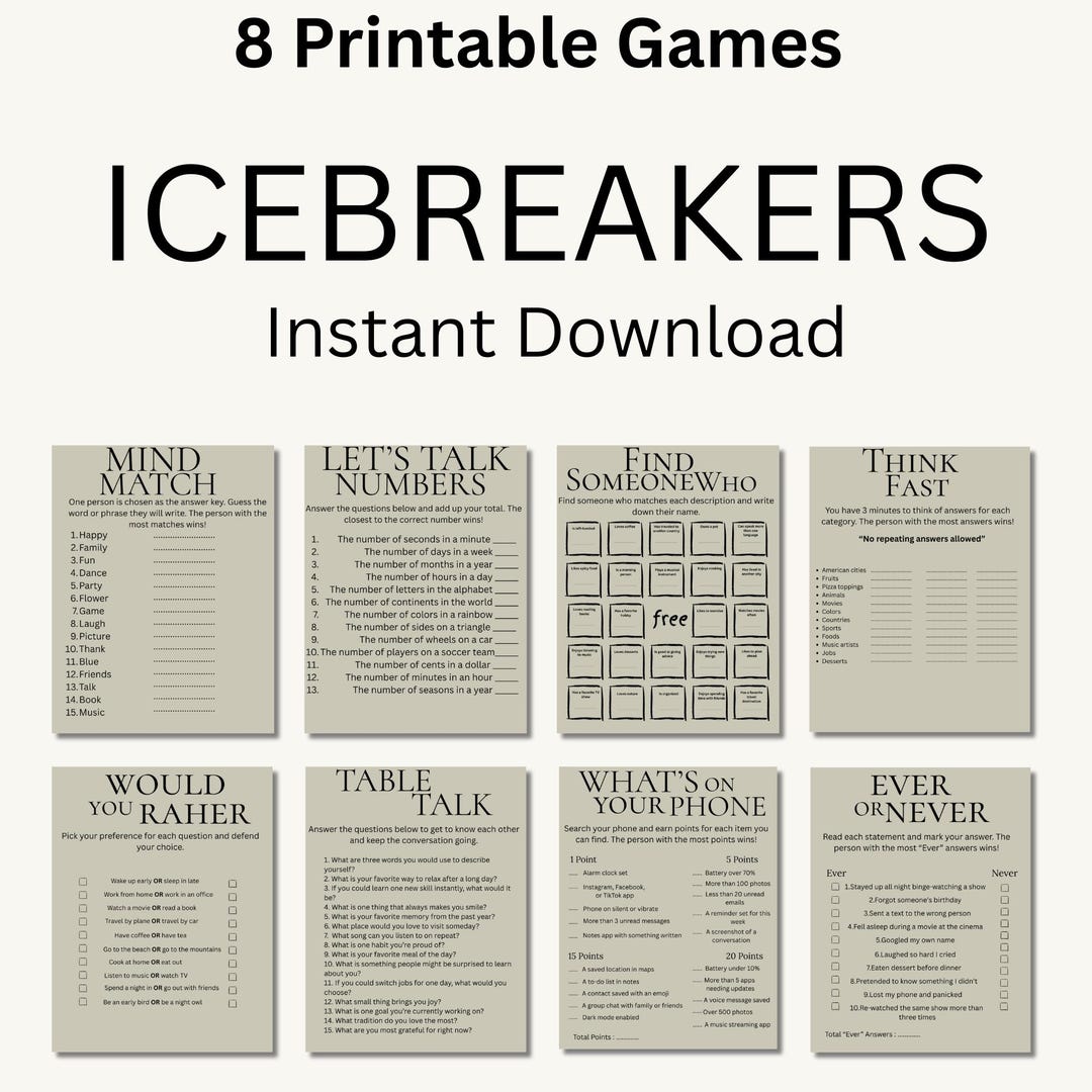 Icebreaker Games Printable | Conversation Starters | Get to Know You ...