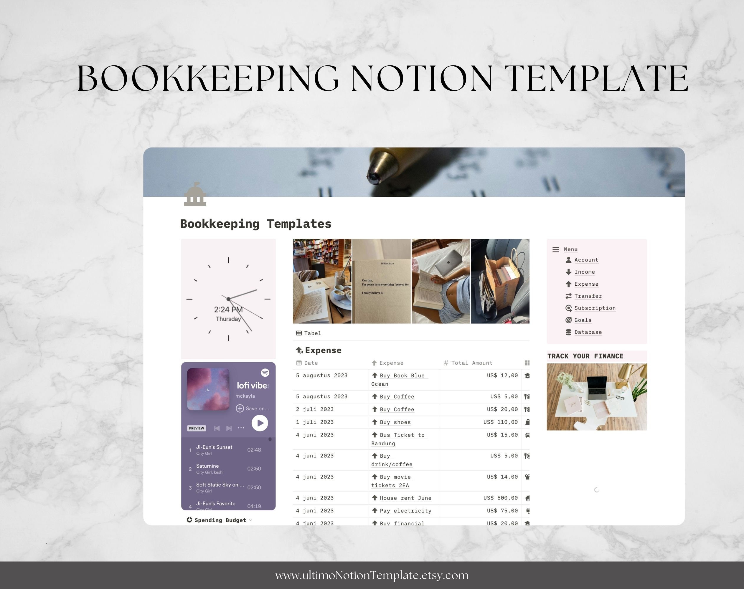 Digital Bookkeeping Notion Template - Notion Dashboard for Finances ...